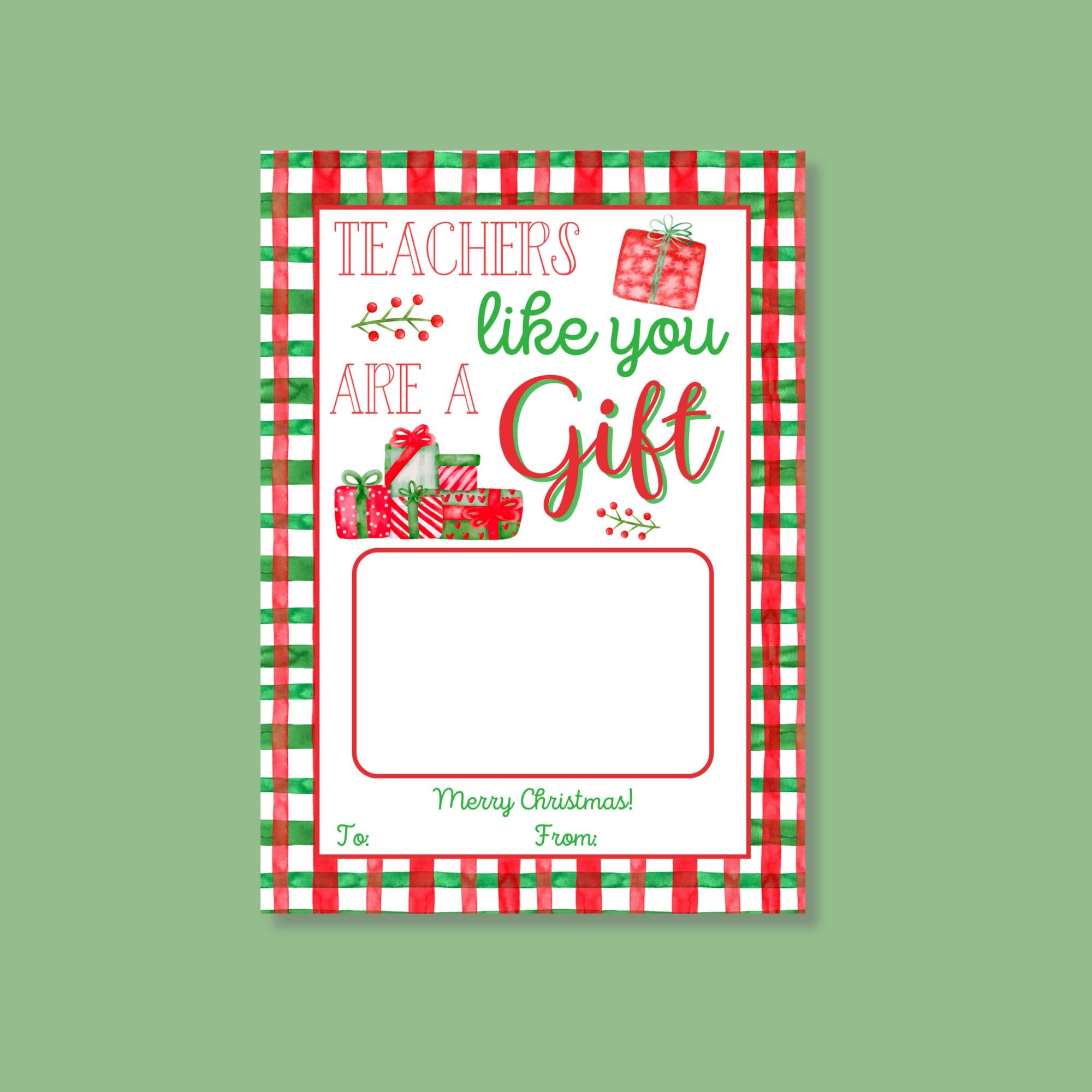 Printable Teacher Christmas Gift Card Holder Template - Etsy