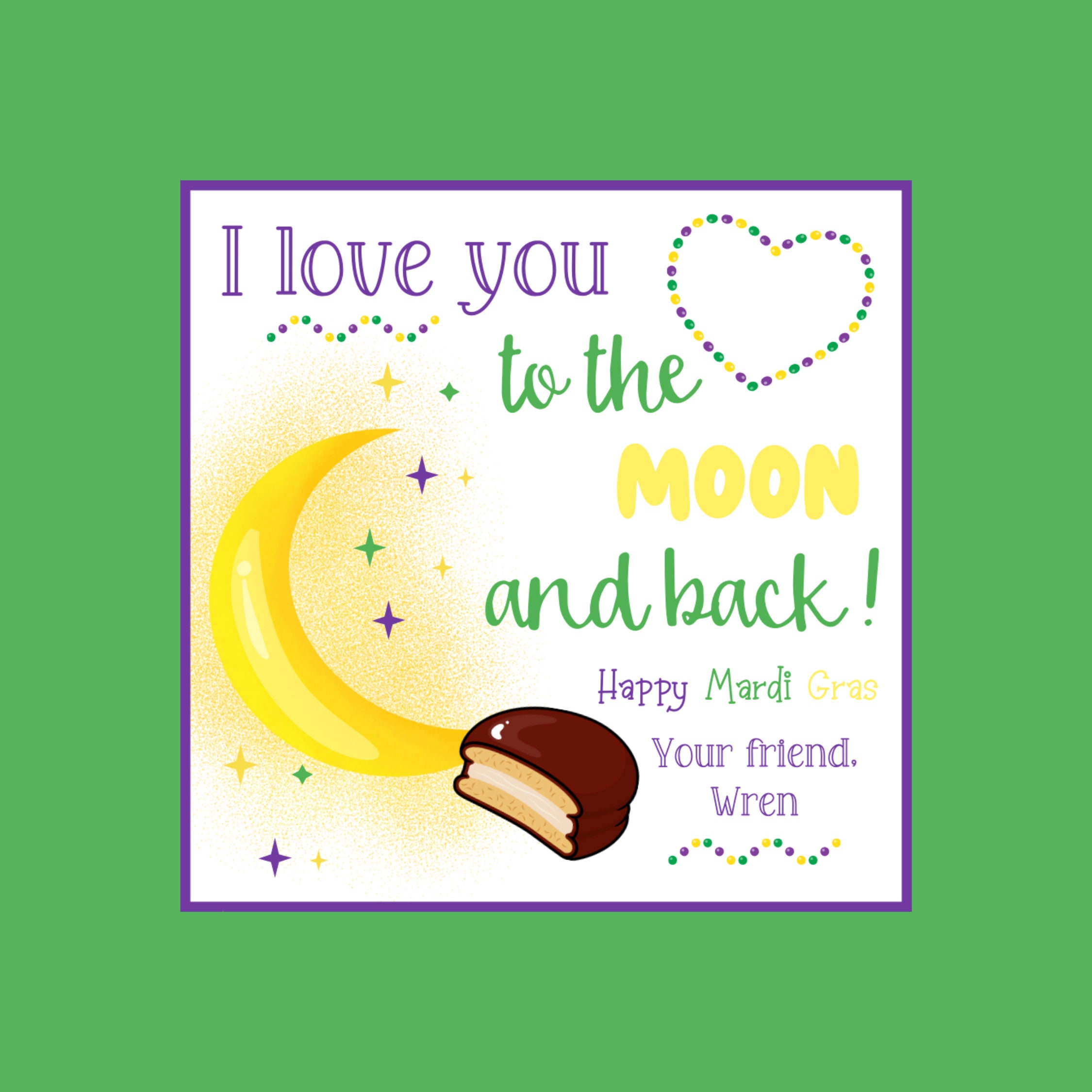 Printable Mardi Gras Moon Pie Favor Tag - Etsy