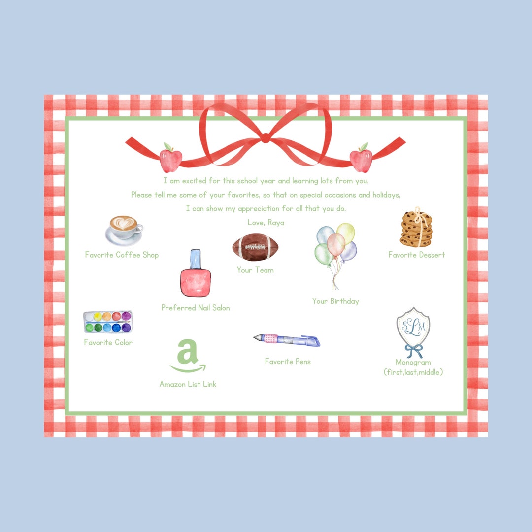 Personalized Get to Know the Teacher Printable - Etsy