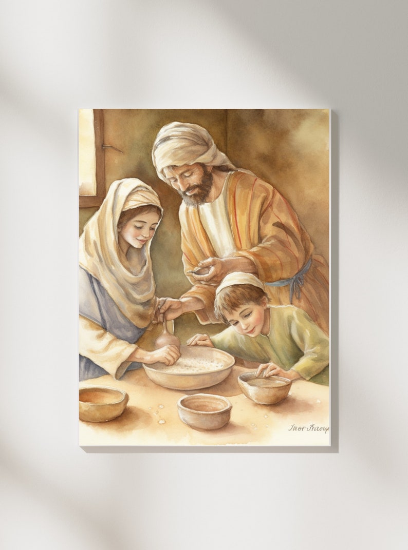 Digital Art of the Holy Family in the Kitchen: Jesus Helping - Etsy