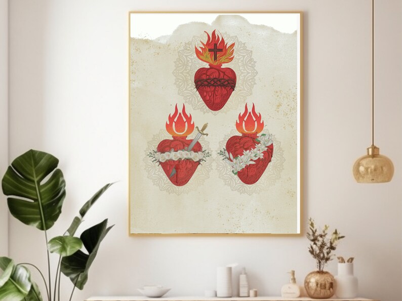 Drei Herzen der Heiligen Familie Digital Art Printable JMJ - Etsy.de