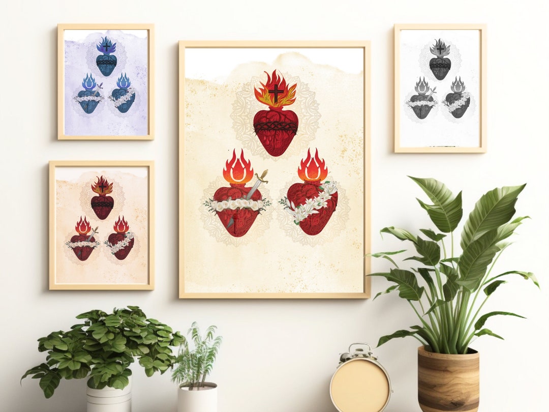 Three Hearts of the Holy Family Digital Art Printable, JMJ Hearts ...
