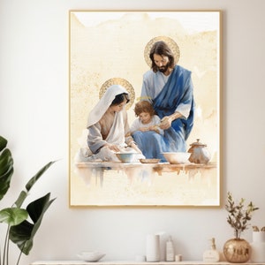 Holy Family in the Kitchen Cooking Digital Prints Bundle, Catholic ...