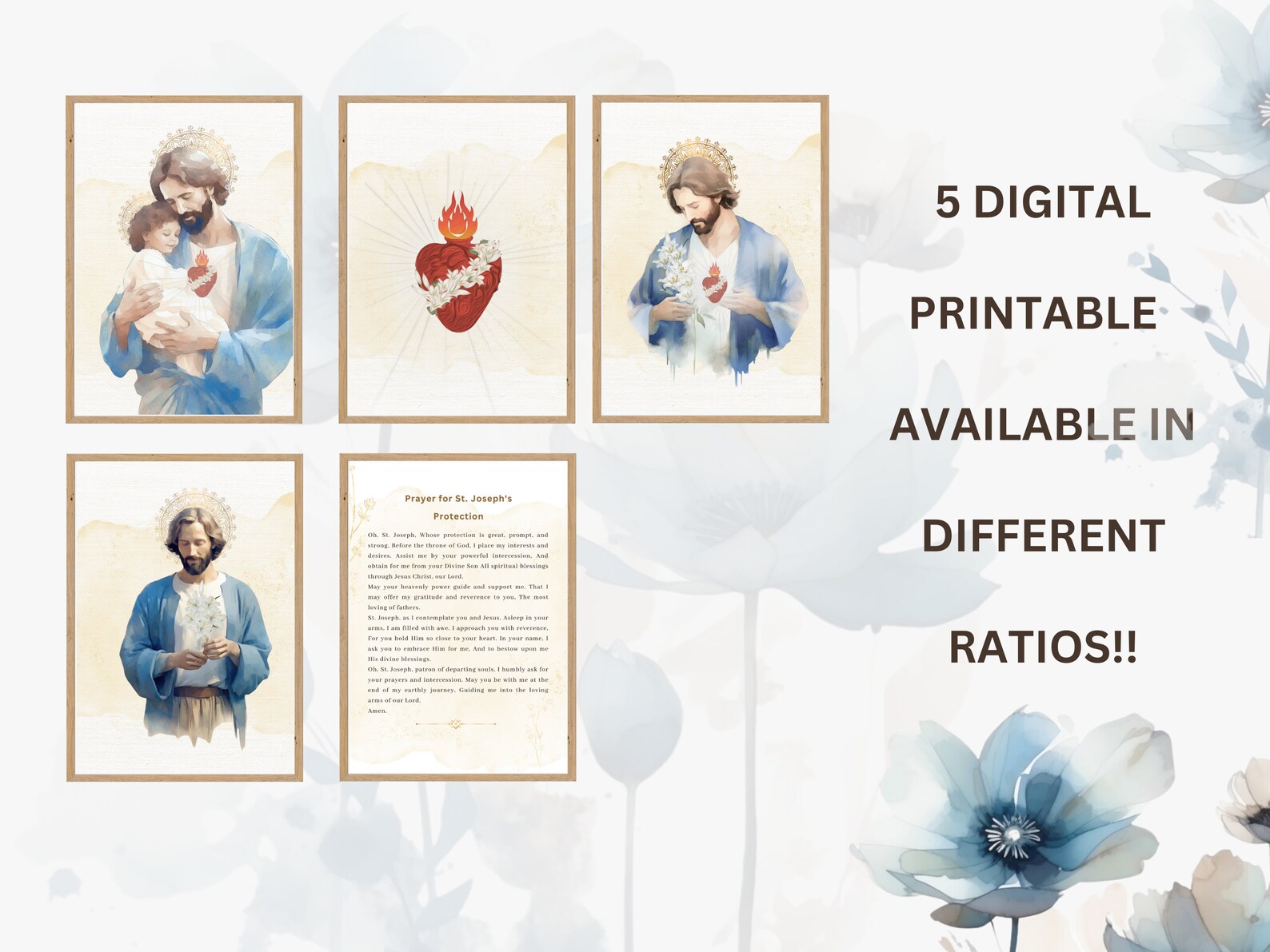 Chaste Heart of St Joseph Printable Bundle, Catholic Illustration Art ...