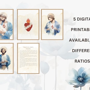 Chaste Heart of St Joseph Printable Bundle, Catholic Illustration Art ...