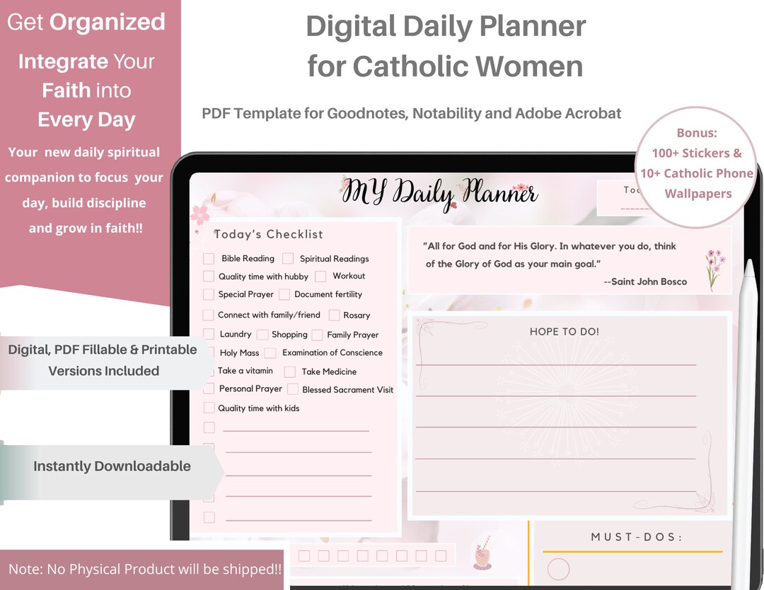 Digital Daily Planner for Catholic Women INSTANT DIGITAL DOWNLOAD ...