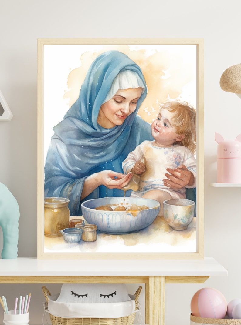 Mother Mary and Baby Jesus in Kitchen Printable Digital - Etsy