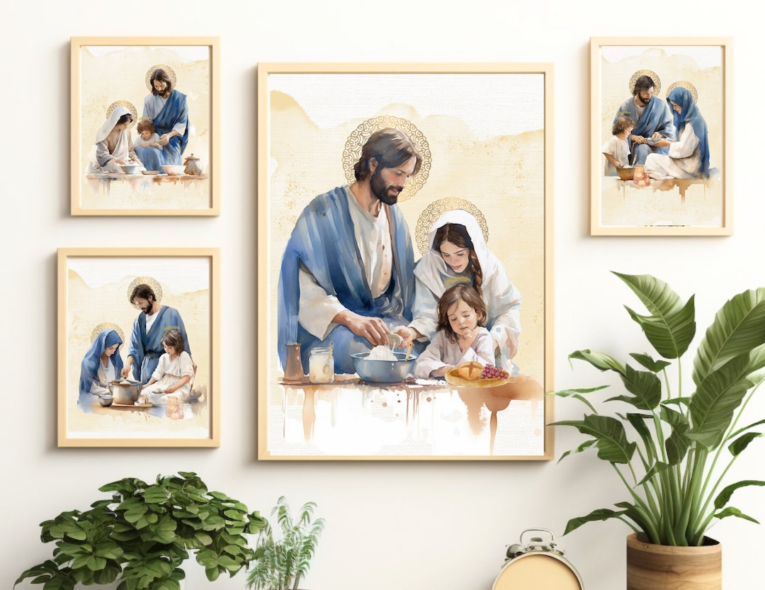Holy Family in the Kitchen Cooking Digital Prints Bundle, Catholic ...