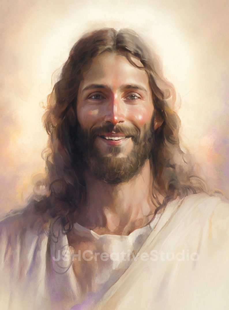 Laughing Christ Art: Joyful Jesus Digital Portrait for Home - Etsy