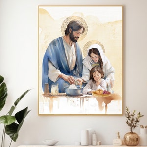 Holy Family in the Kitchen Cooking Digital Prints Bundle, Catholic ...