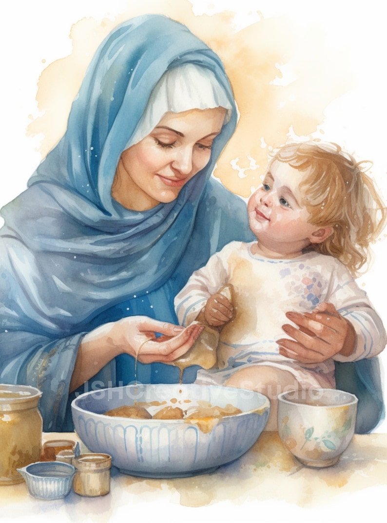 Mother Mary and Baby Jesus in Kitchen Printable Digital - Etsy