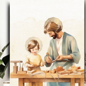 St. Joseph and Baby Jesus Canvas Prints, Saint Art, St. Joseph Canvas ...