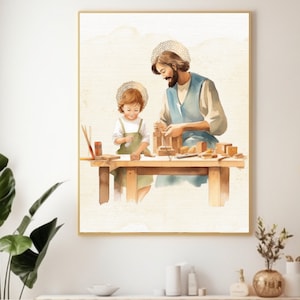 St. Joseph Teaching Jesus in the Carpenter's Shop,catholic Digitalart ...