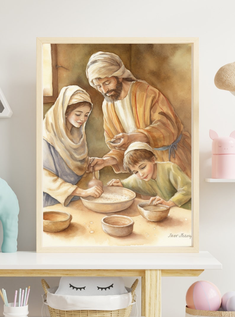 Digital Art of the Holy Family in the Kitchen: Jesus Helping - Etsy