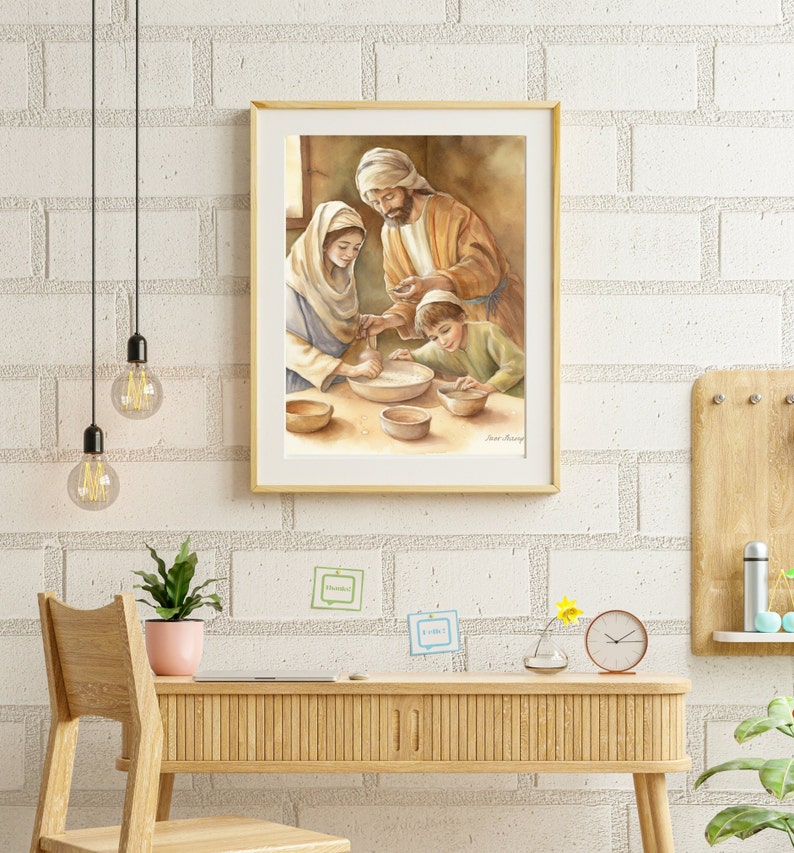 Digital Art of the Holy Family in the Kitchen: Jesus Helping - Etsy