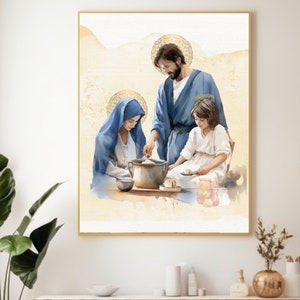 Holy Family in the Kitchen Cooking Digital Prints Bundle, Catholic ...