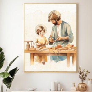 St. Joseph Teaching Jesus in the Carpenter's Shop,catholic Digitalart ...