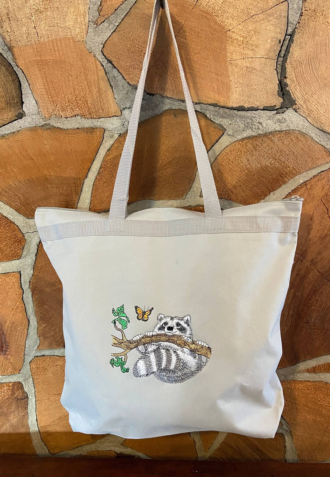 Raccoon Embroidered Tote Bag - Wildlife Lover Gift, Cute, Unique and ...