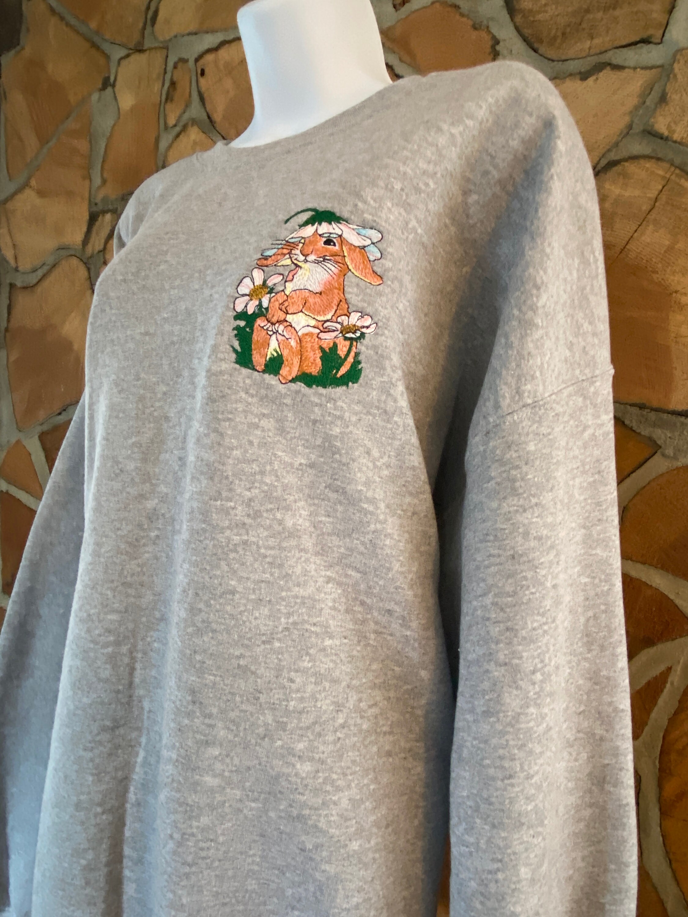 Embroidered Bunny Rabbit Sweatshirt, Playing in Daisies Apparel, Cute ...