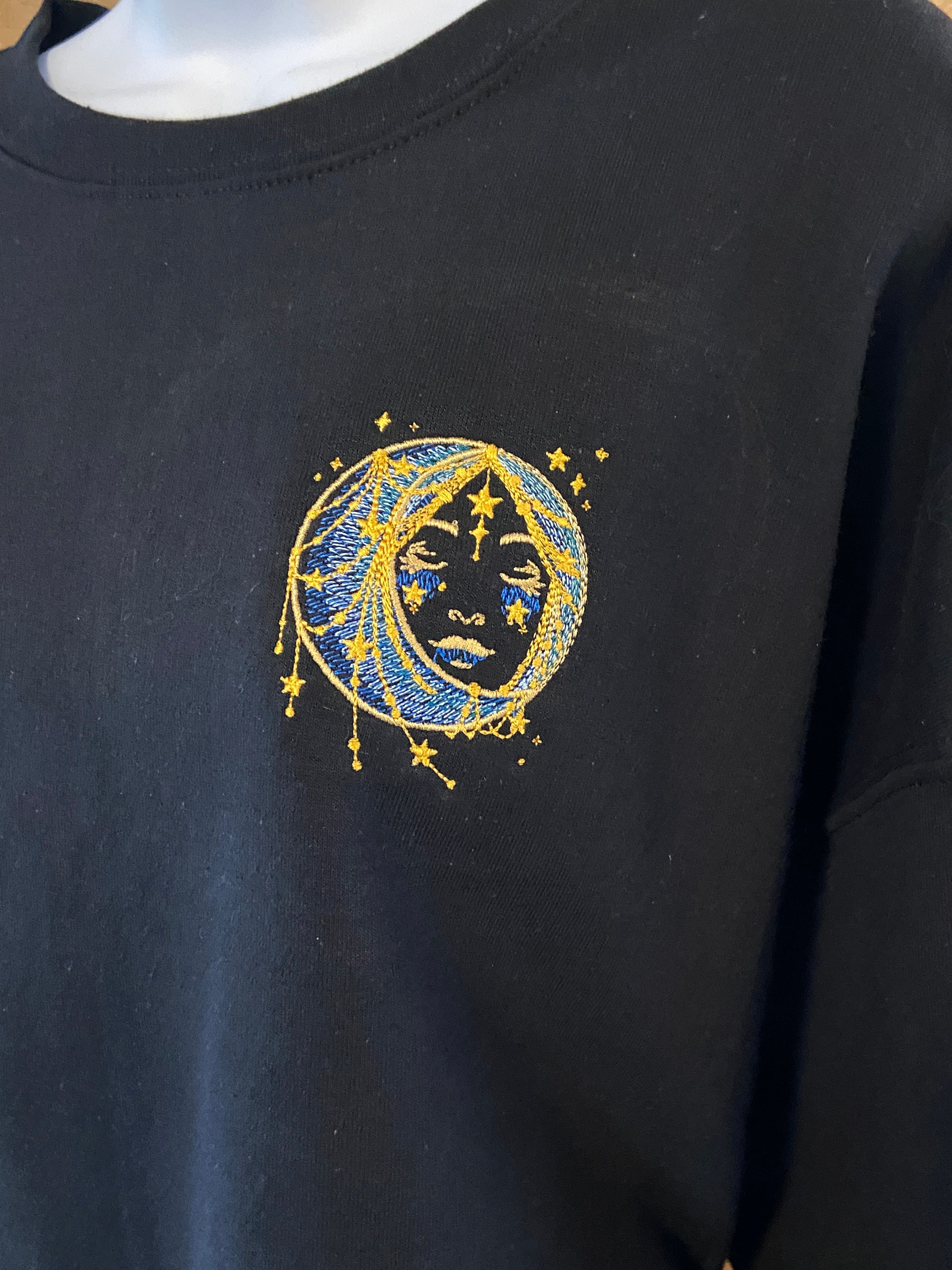 Embroidered Lunar Face Sweatshirt, Starry Night Sweater, Celestial Moon ...