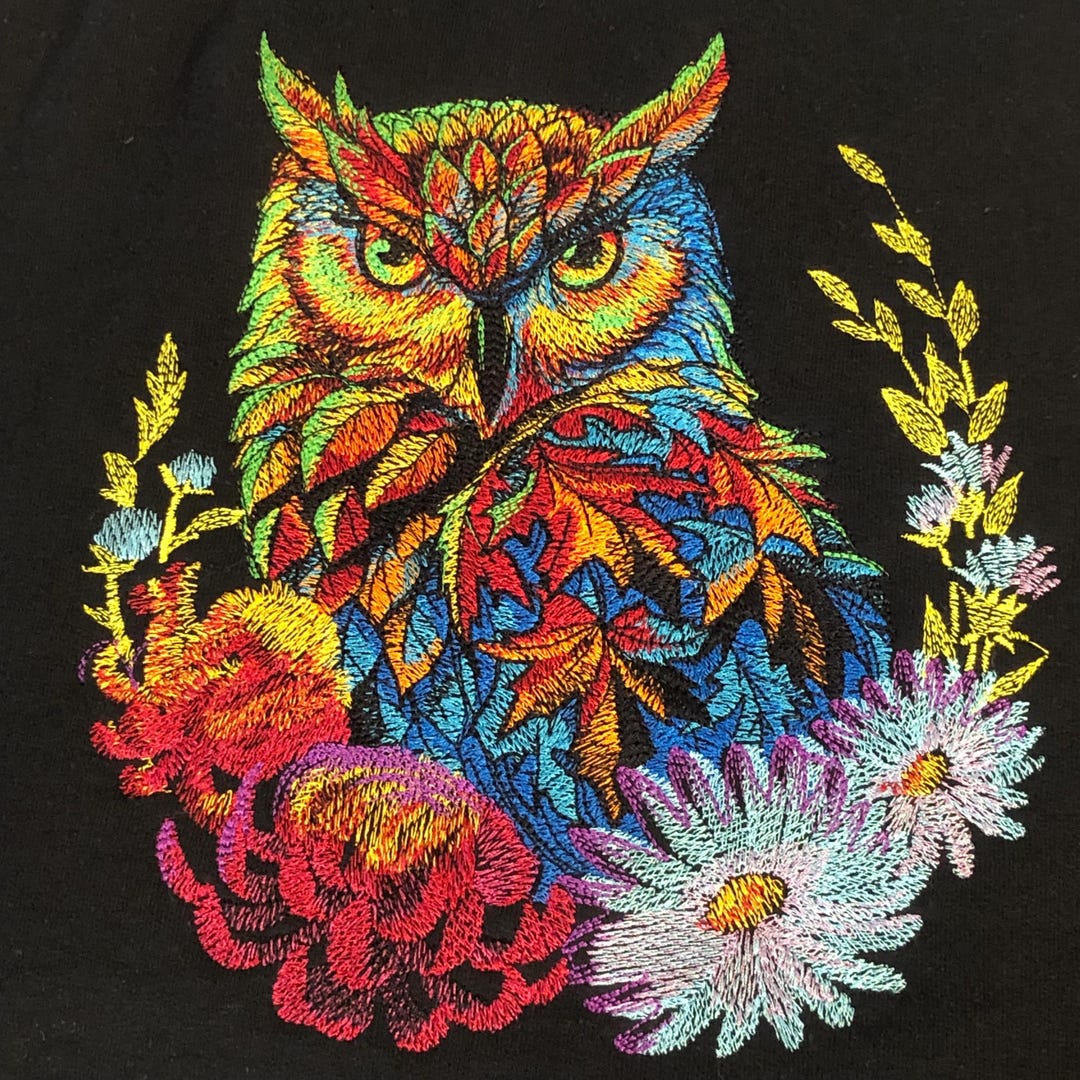 Owl Zip up Hoodie, Embroidered Horned Owl in Autumn, Fall Leaves and ...