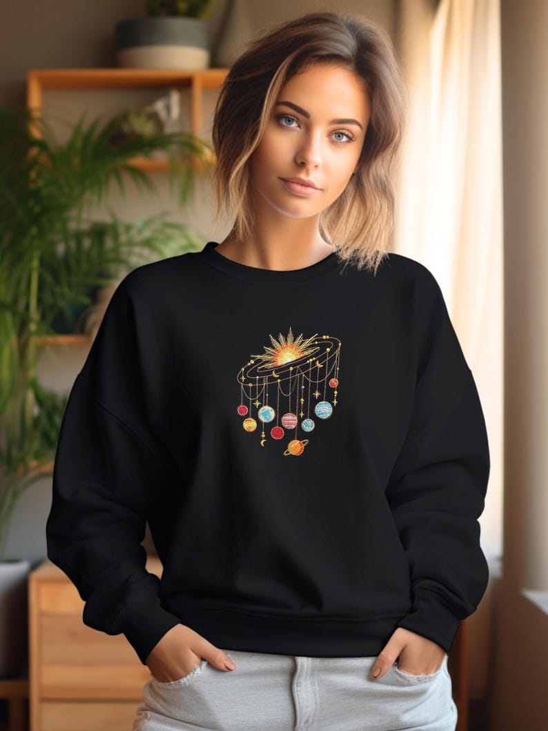 Starry Night Sky Sweatshirt With Embroidered Solar System, Celestial ...