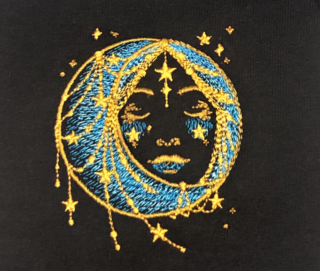 Embroidered Lunar Face Sweatshirt, Starry Night Sweater, Celestial Moon ...