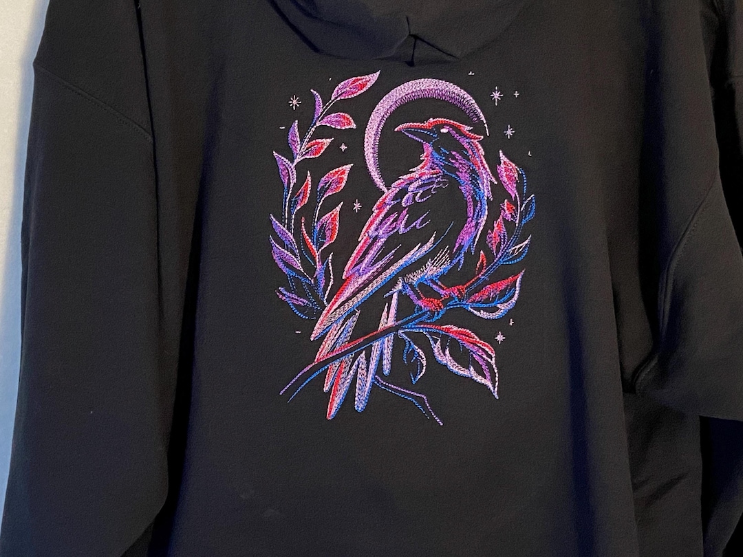 Stunning Embroidered Raven Zip up Hoodie, Gothic Style Crow and Moon ...