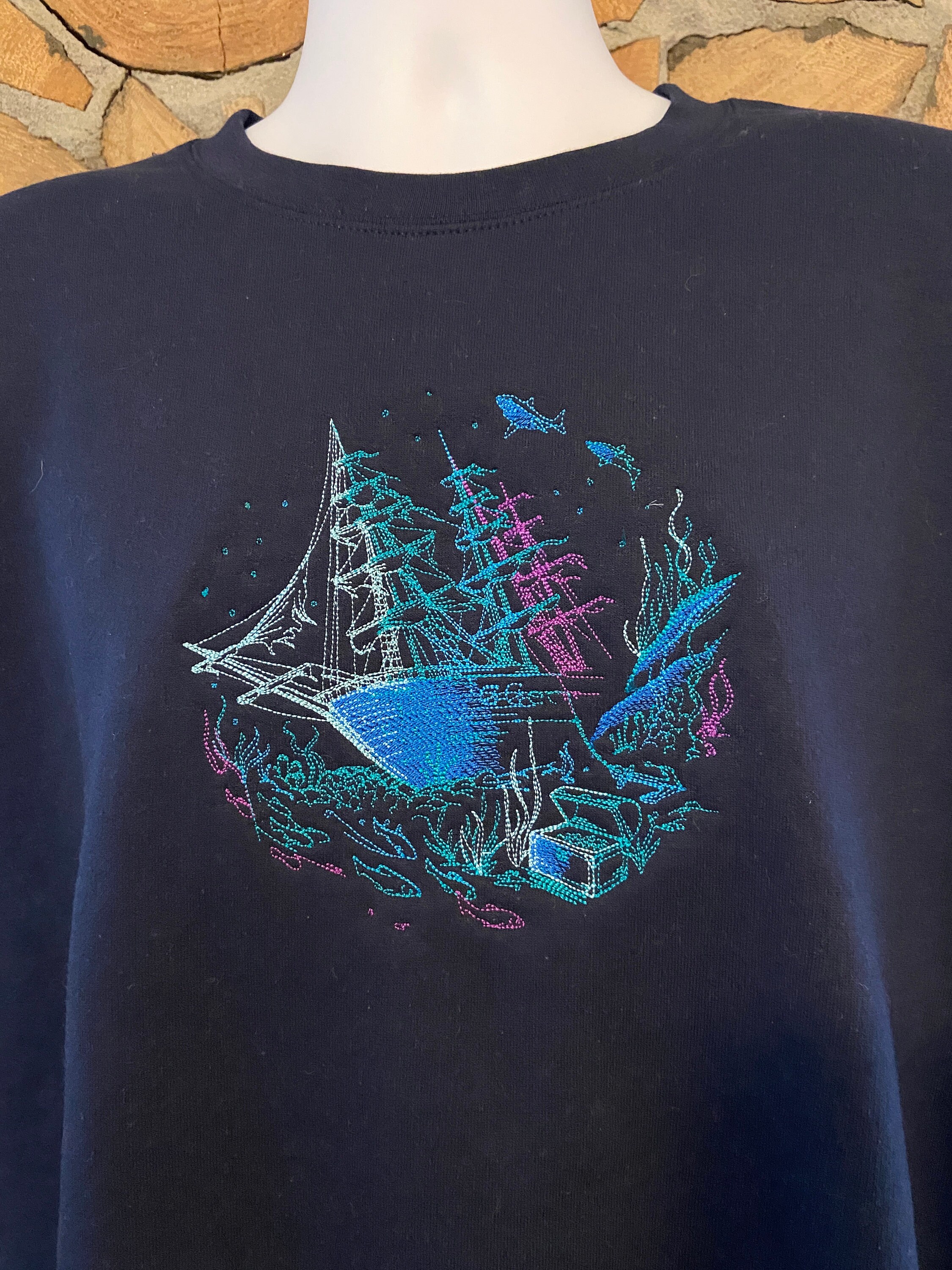 Ghostly Pirates Ahoy Embroidered Sunken Ship Sweatshirt for the ...