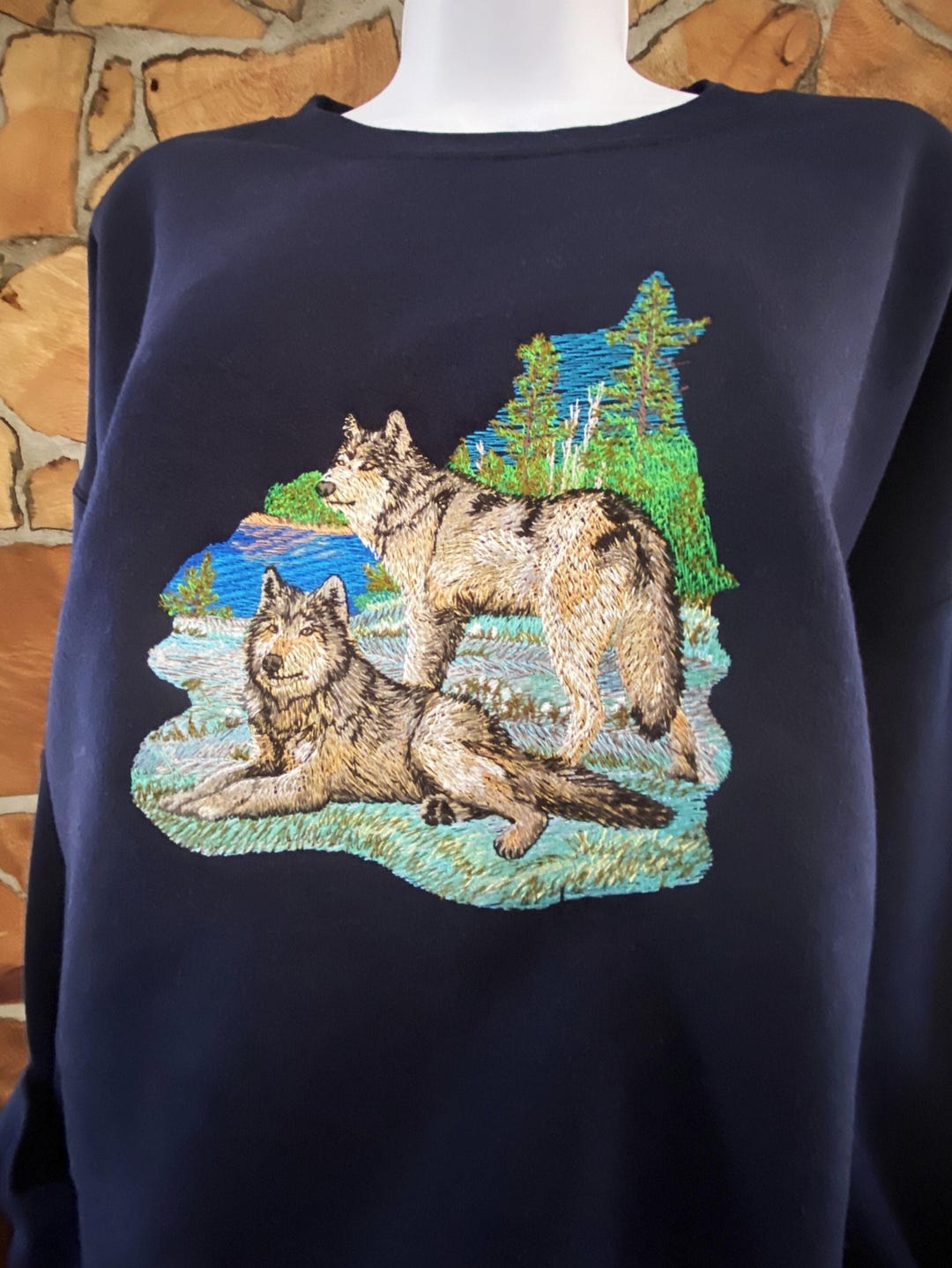 Embroidered Wolves Crewneck Sweatshirt, Silver Wolf Shirt, Wildlife ...