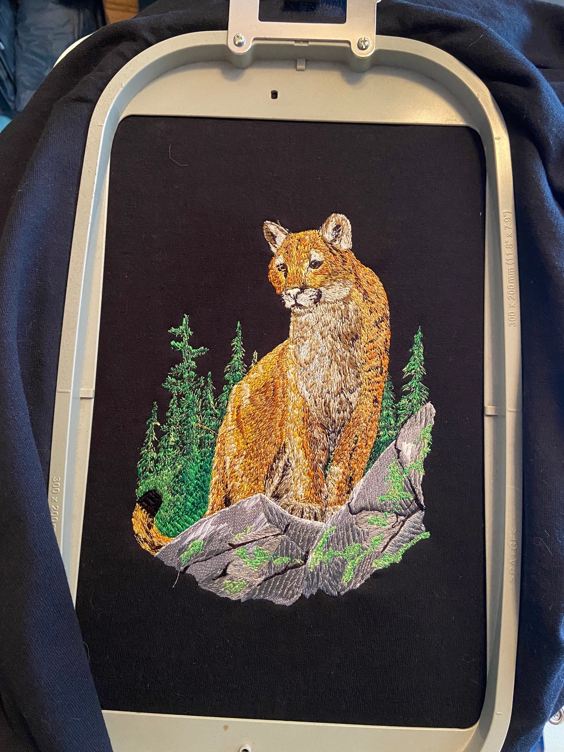 Embroidered Mountain Lion Zip up Hoodie Sweatshirt, Cougar, Unique ...