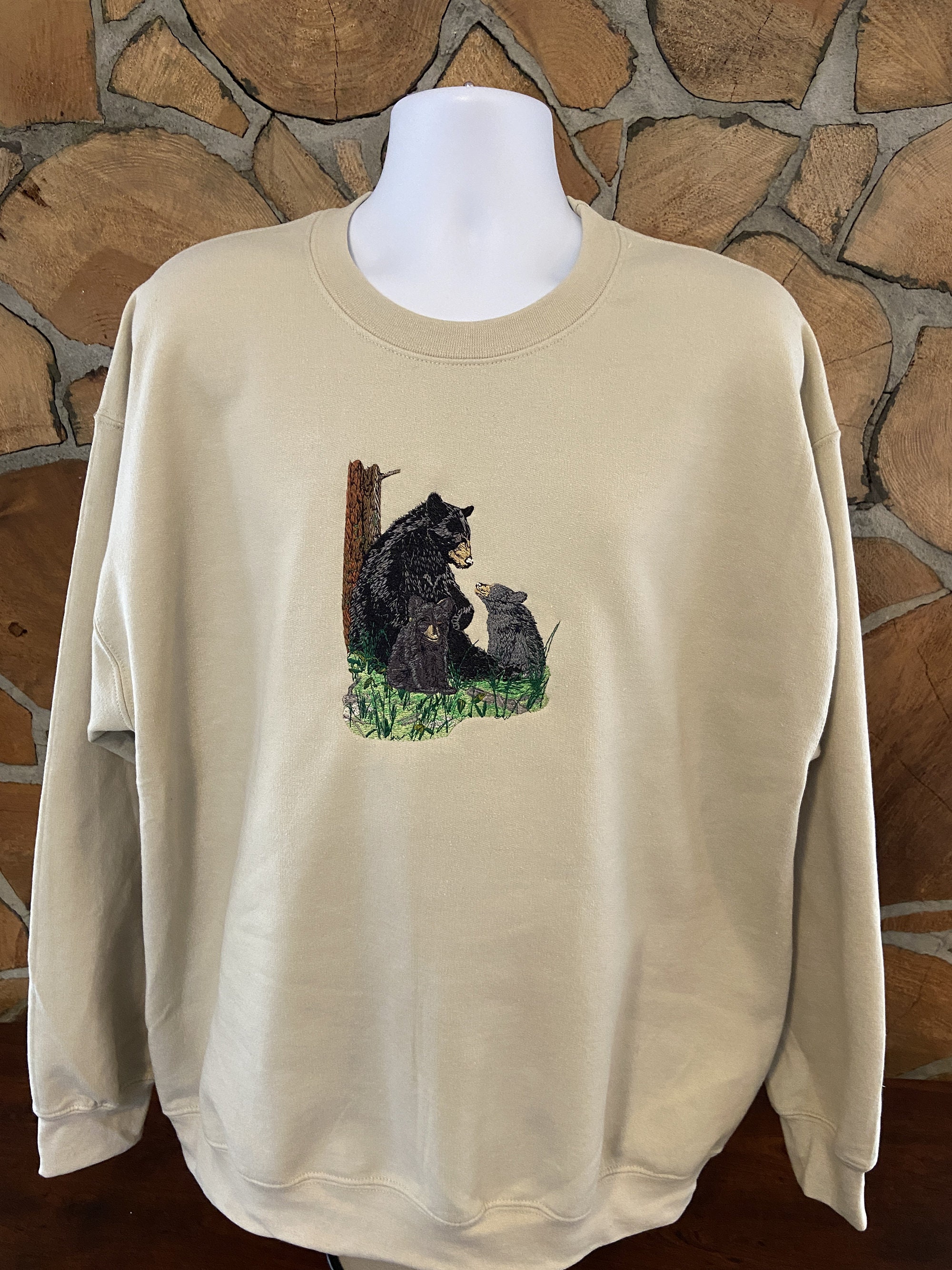 Embroidered Black Bear Family Sweatshirt: Cozy Rustic Sweater, Ideal ...