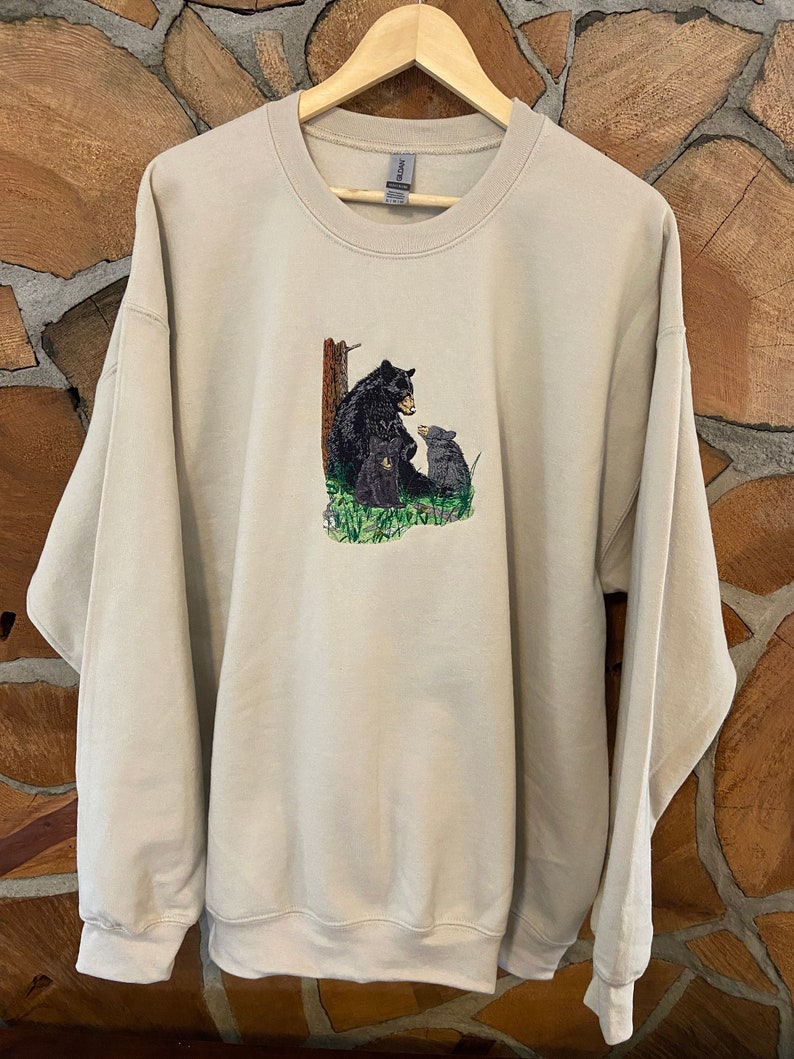 Embroidered Black Bear Family Sweatshirt: Cozy Rustic Sweater, Ideal ...