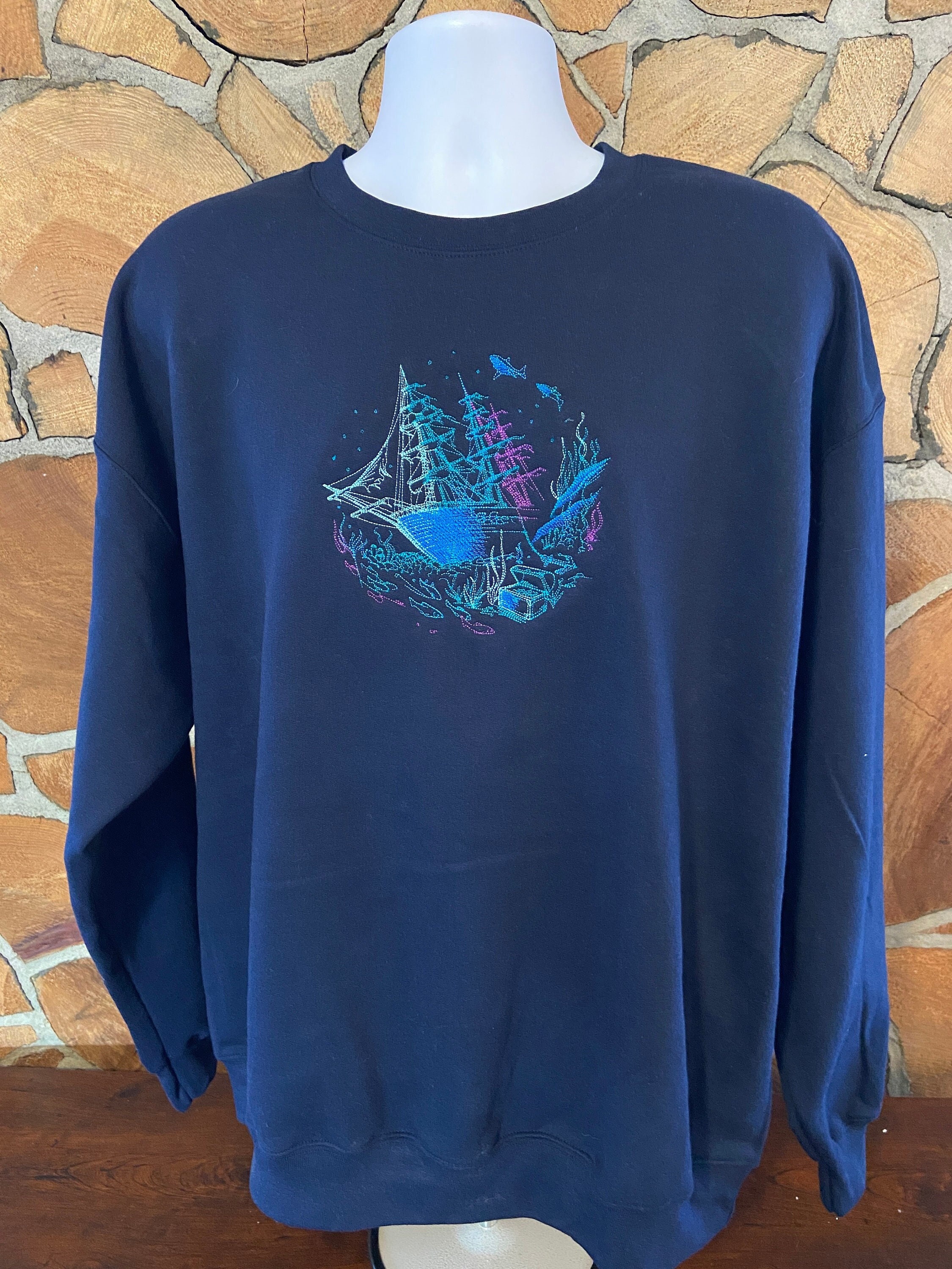 Ghostly Pirates Ahoy Embroidered Sunken Ship Sweatshirt for the ...