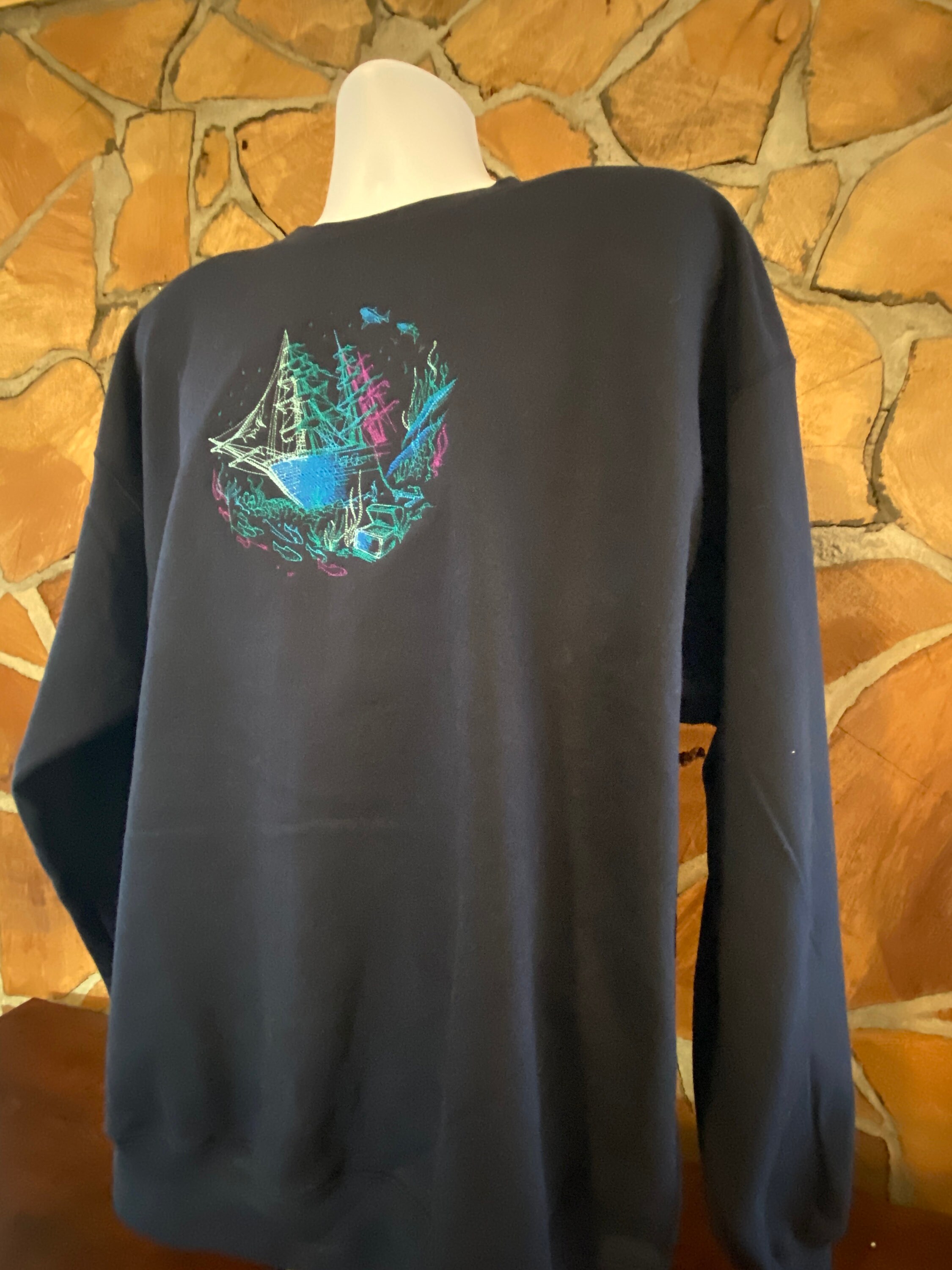 Ghostly Pirates Ahoy Embroidered Sunken Ship Sweatshirt for the ...