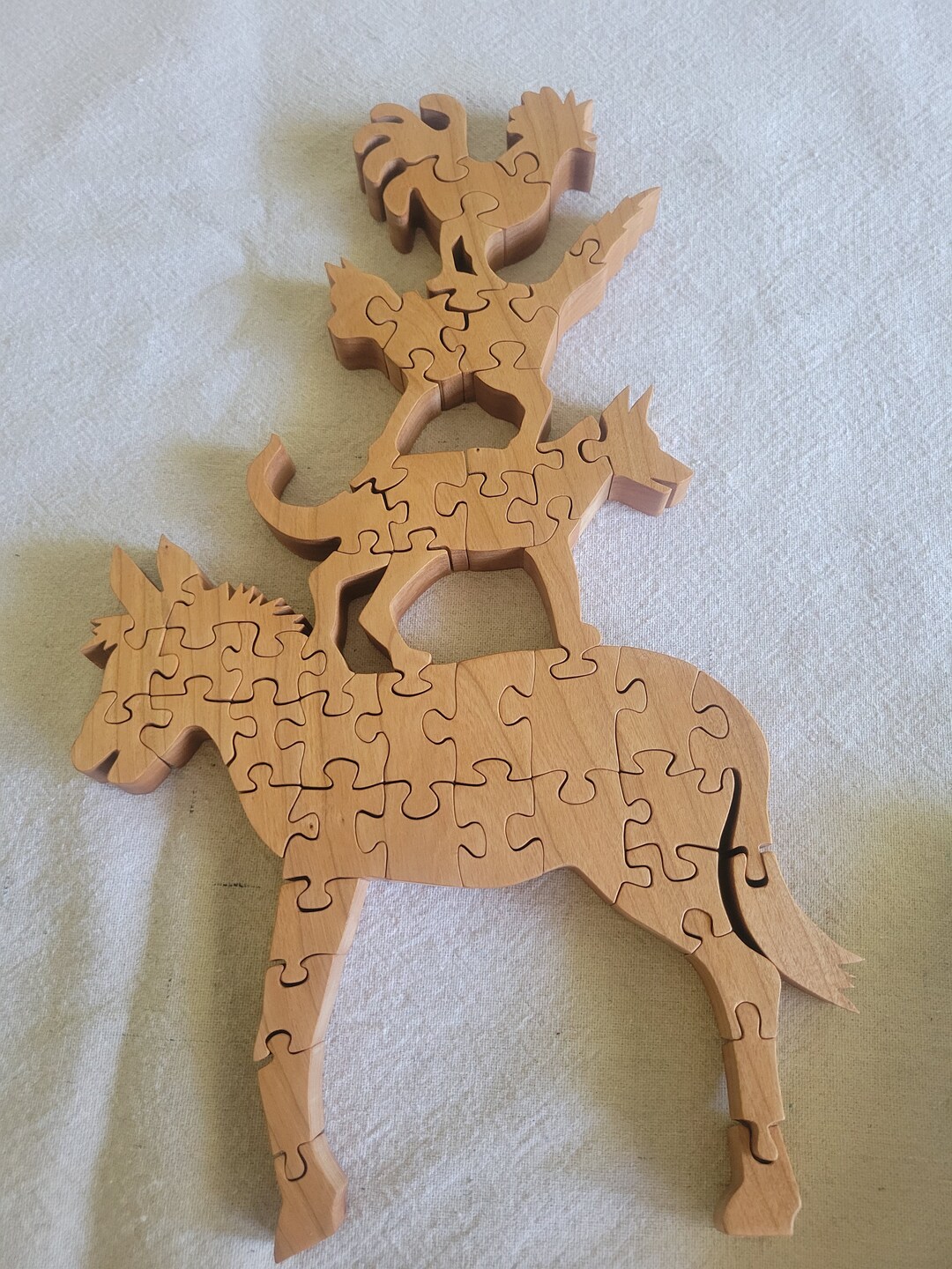 Wooden Stacked Animal Puzzle Set - Etsy