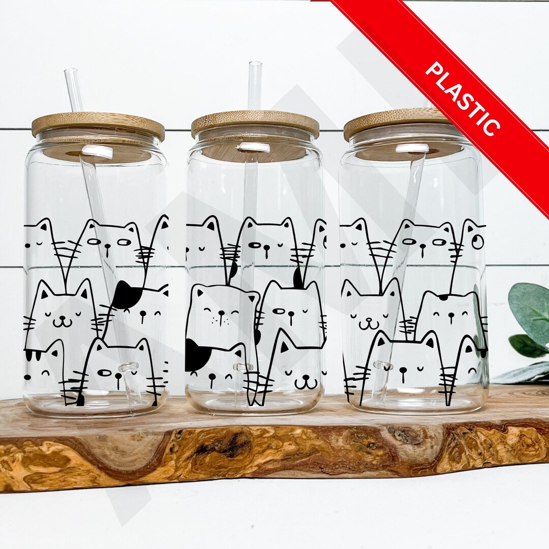 Plastic Can Cup With Bamboo Lid, Cats - Etsy