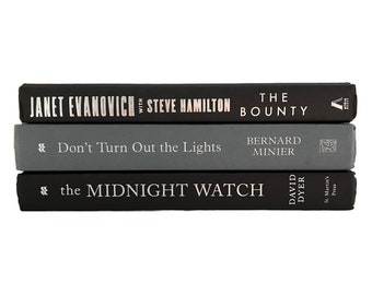 Black Color Coded Hardcover Decorative Books Set of 3 Silver Embossed ...