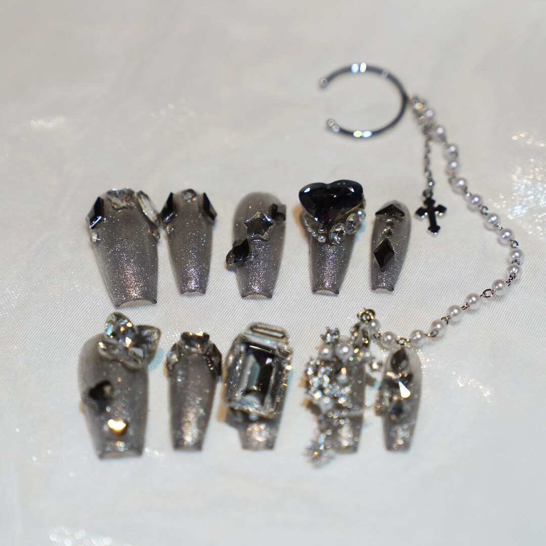 Cubic Zirconia Press on Nails, Luxury Glue on Nails, Glitter Rhinestone ...