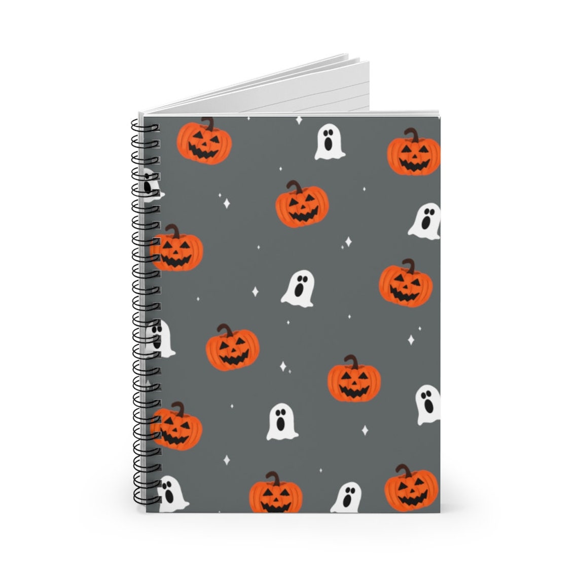 Pumpkin and Ghost Spiral Notebook GRAY, Pumpkin Notebook, Ghost ...