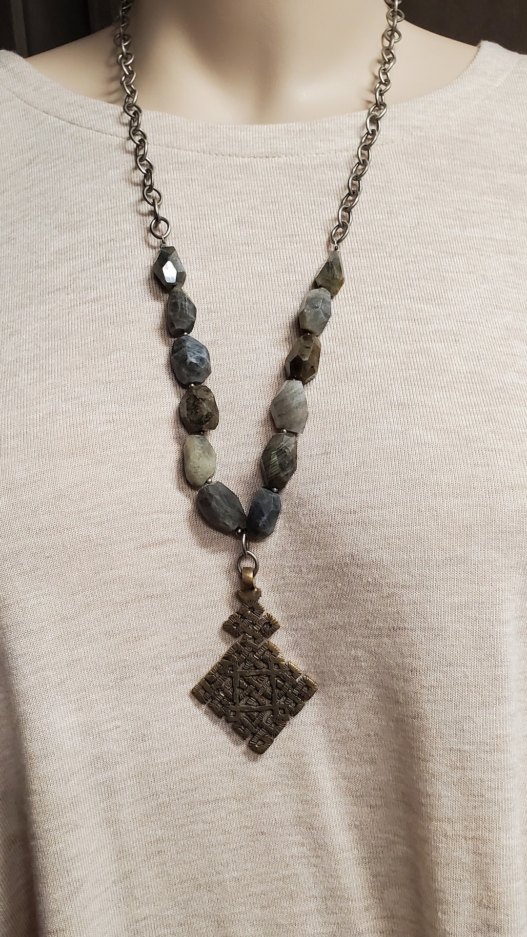 Julio Designs 18 Silver Necklace Polished Stones Base Coptic Cross ...