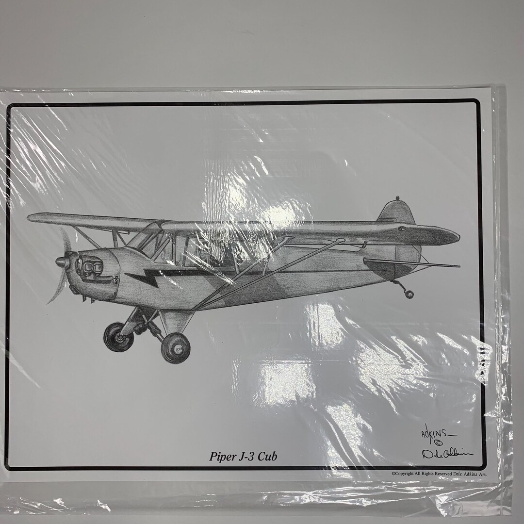 Piper J-3 Cub, Dale Adkins Art, Pencil Sketch, 11x14 Print in Sleeve ...