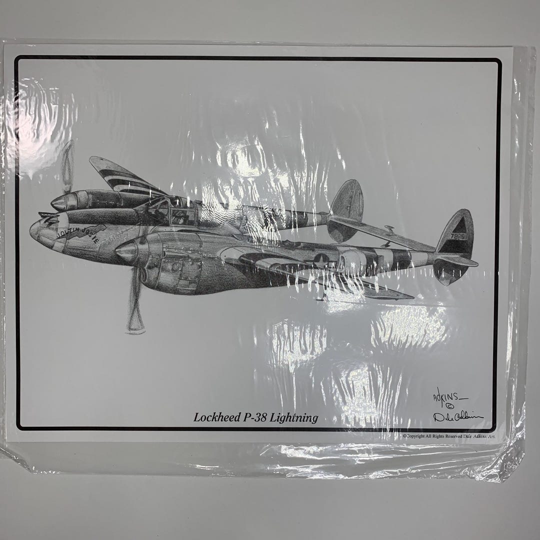 Lockheed P-38 Lightning, Dale Adkins Art, Pencil Sketch, 11x14 Print in ...