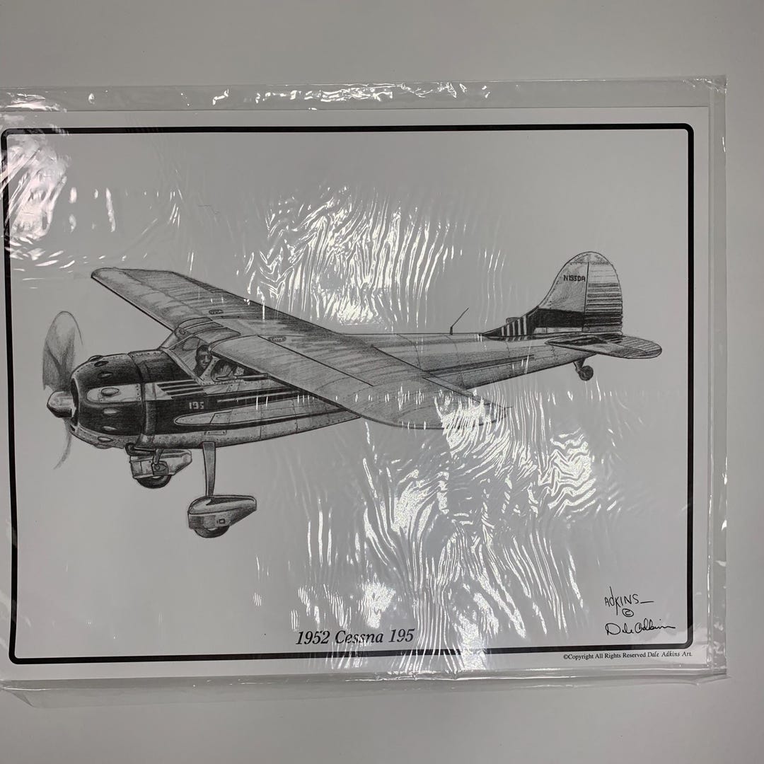 1952 Cessna 195, Dale Adkins Art, Pencil Sketch, 11x14 Print in Sleeve ...