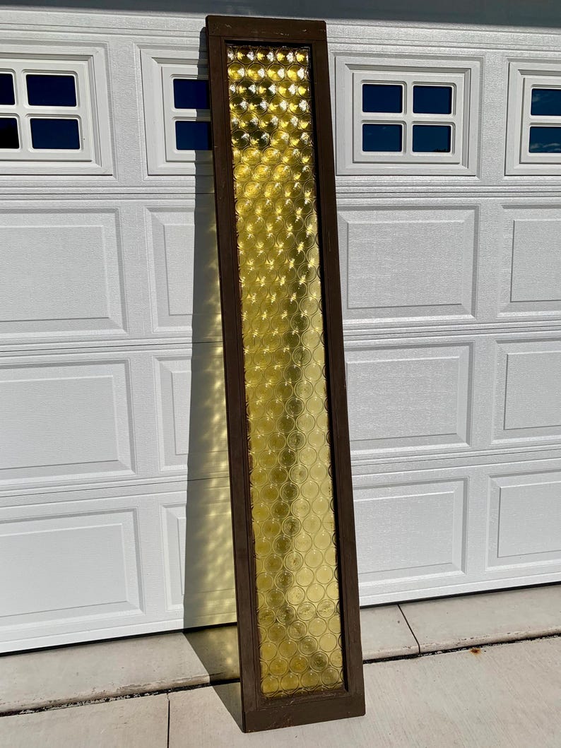 Old Bottle Glass Window 80 X 14 Vintage Yellow Glass 1970s Textured ...