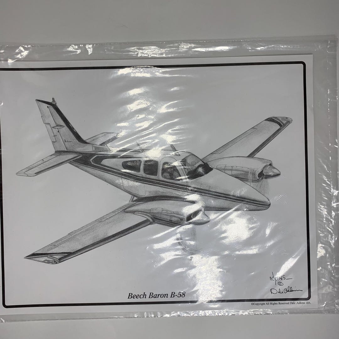 Beech Baron B-58, Dale Adkins Art, Pencil Sketch, 11x14 Print in Sleeve ...