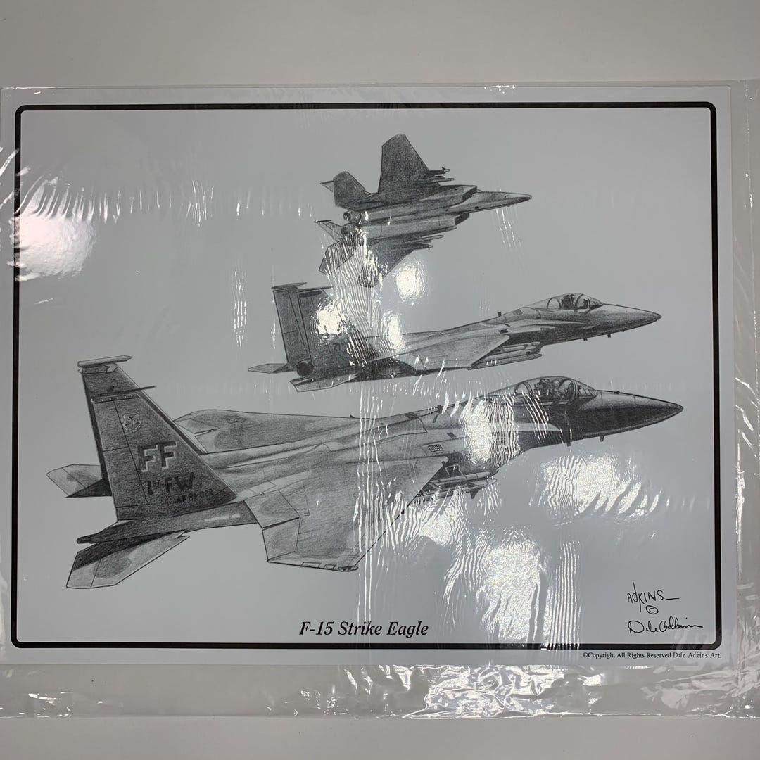 F-15 Strike Eagle, Dale Adkins Art, Pencil Sketch, 11x14 Print in ...