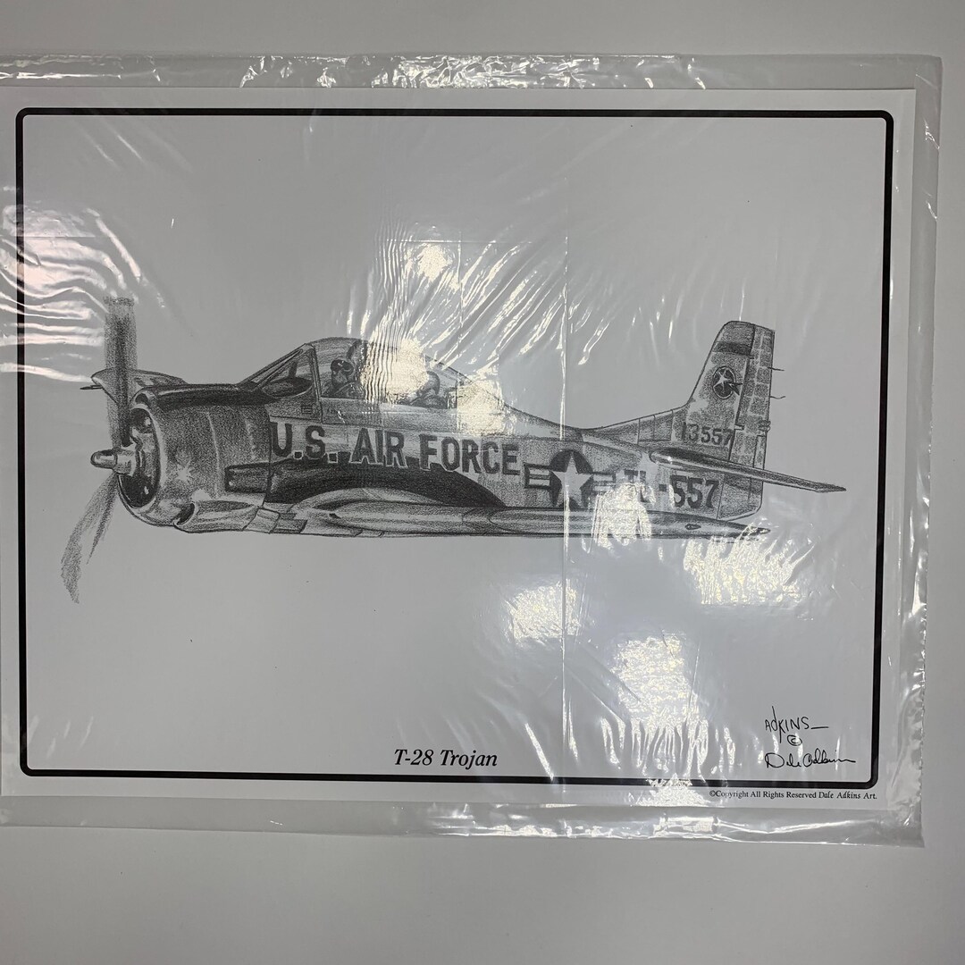 T-28 Trojan, Dale Adkins Art, Pencil Sketch, 11x14 Print in Sleeve, Not ...