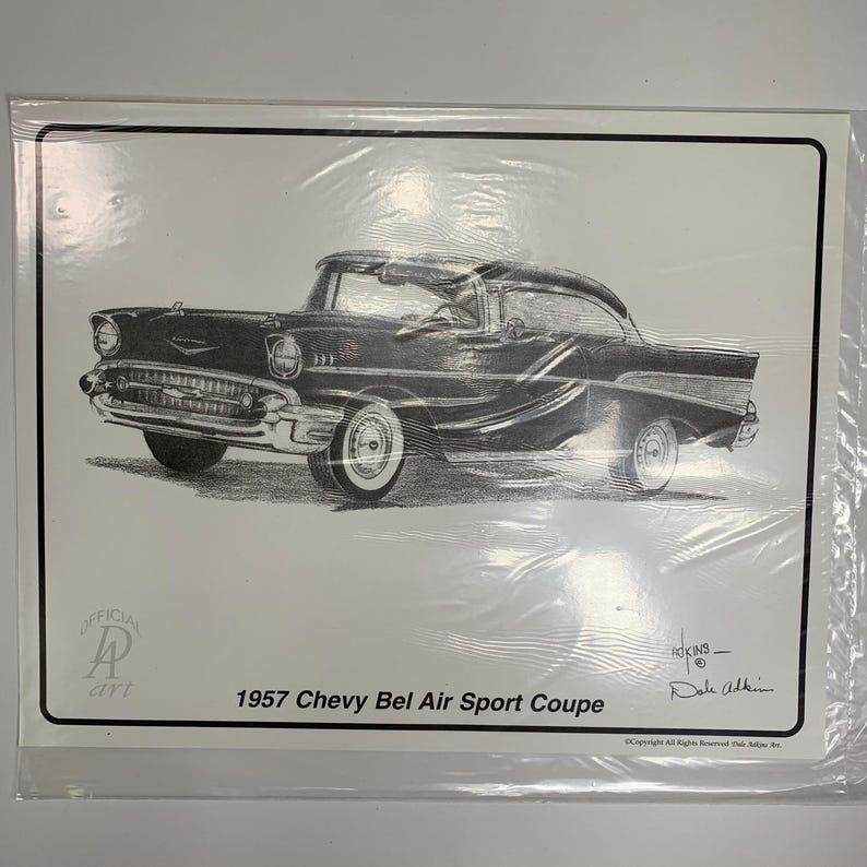 1957 Chevy Bel Air Sport Coupe, Dale Adkins Art, Pencil Sketch, 11x14 ...