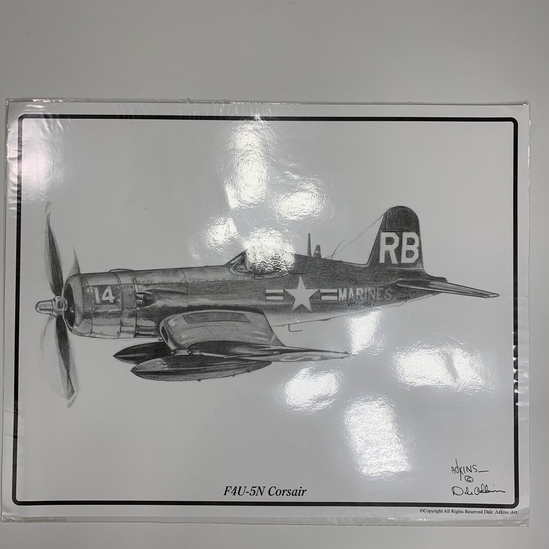 F4U-5N Corsair, Dale Adkins Art, Pencil Sketch, 11x14 Print in Sleeve ...